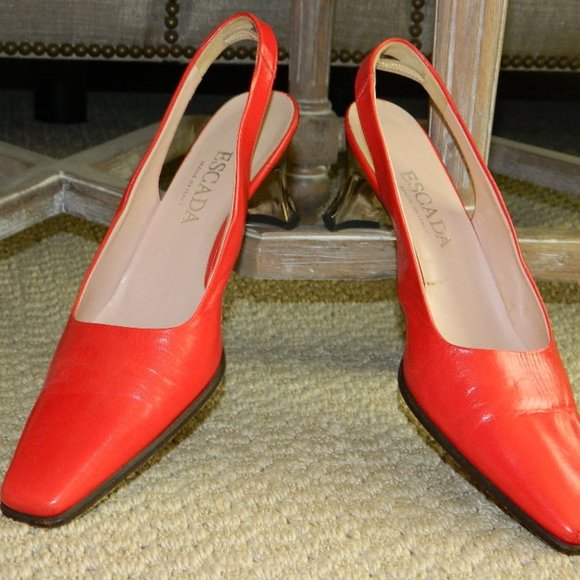 Escada | Shoes | Escada Red Leather Classic Sling Back Pumps Us 7 ...